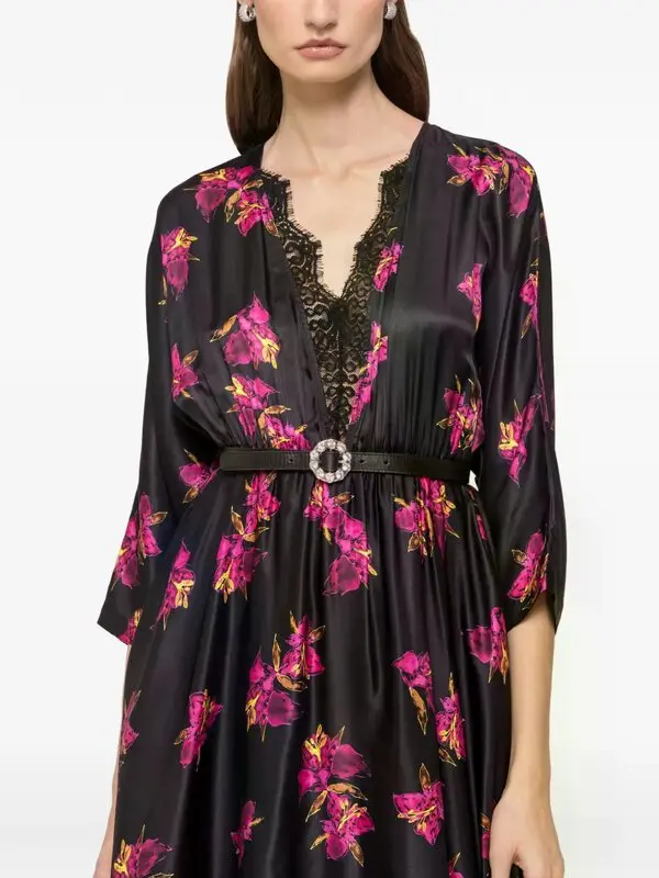 NISSA Floral-print Lace Trim Midi Dress