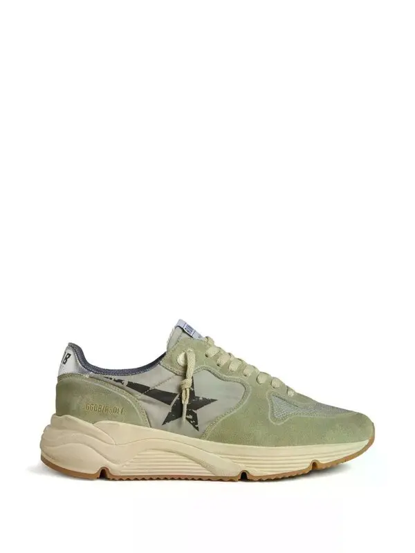 GOLDEN GOOSE Running Sole Sneakers In Sage Nylon And Suede With Printed Star - Green