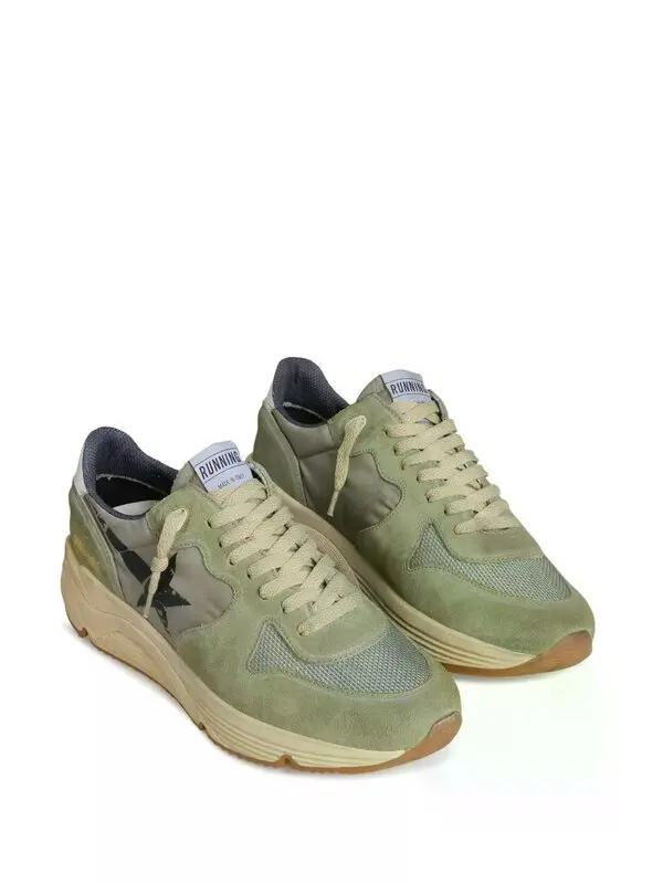 GOLDEN GOOSE Running Sole Sneakers In Sage Nylon And Suede With Printed Star - Green
