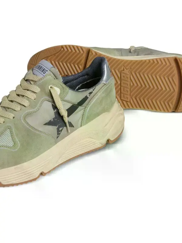 GOLDEN GOOSE Running Sole Sneakers In Sage Nylon And Suede With Printed Star - Green
