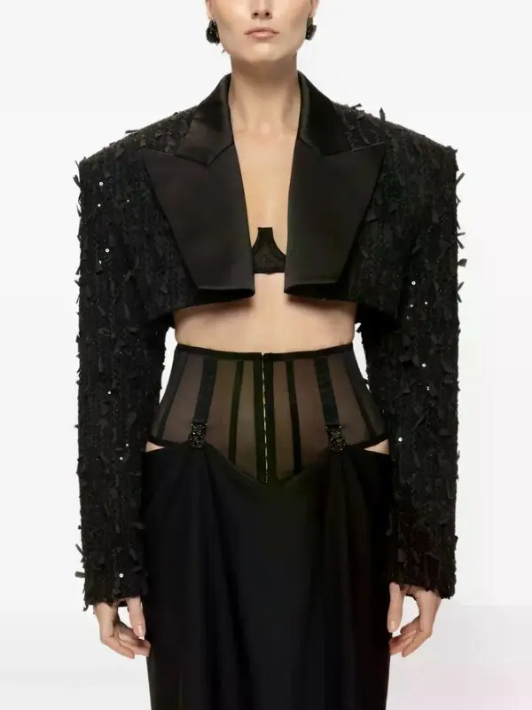 NISSA Sequin Embellished Cropped Blazer