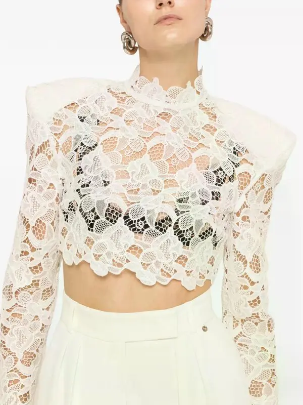 NISSA Lace Structured-shoulder Crop Top