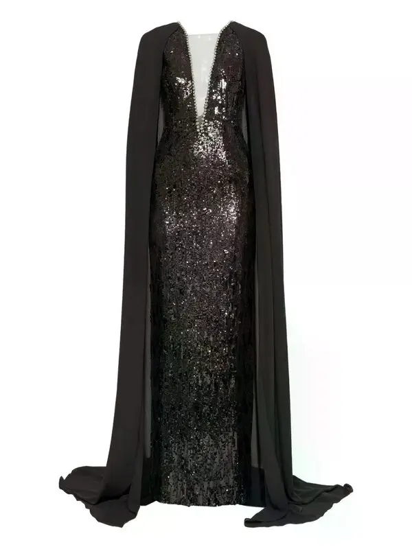 NISSA Sequined Cape Maxi Dress