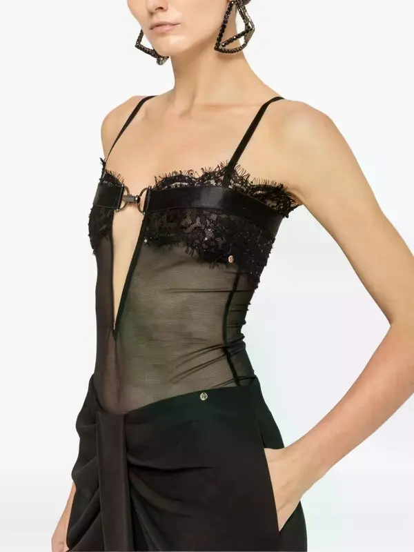 NISSA Lace-trimmed Tulle Bodysuit