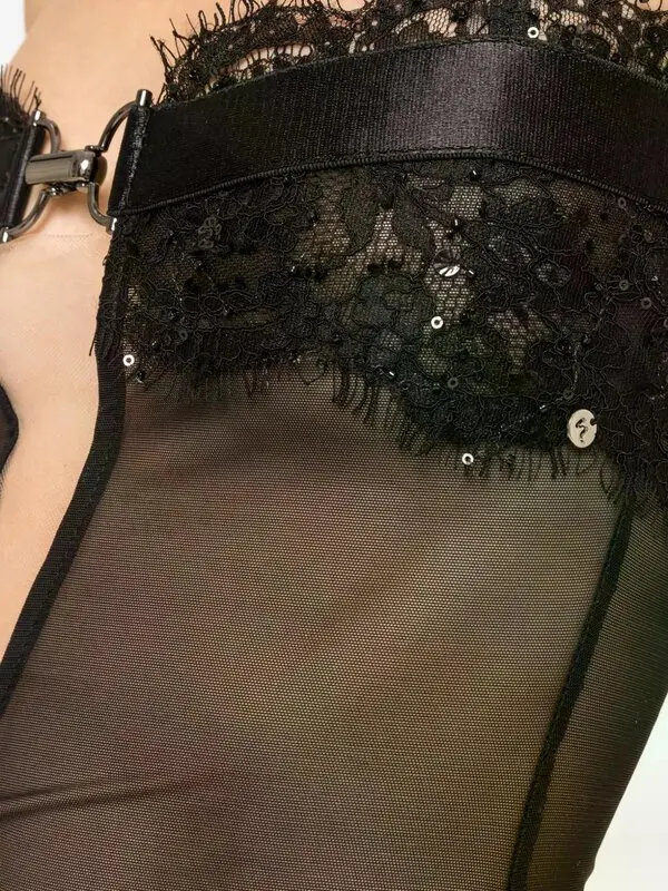 NISSA Lace-trimmed Tulle Bodysuit