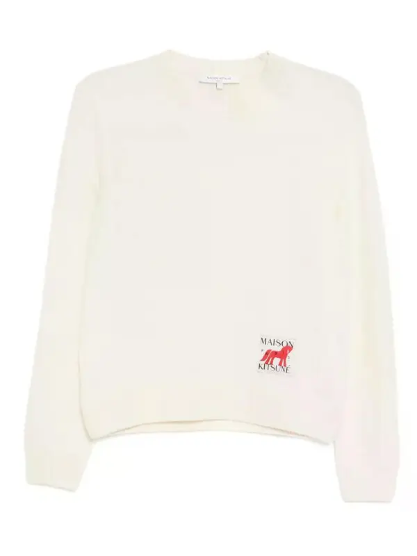 Maison Kitsuné Logo-patched Round-neck Jumper - Neutrals