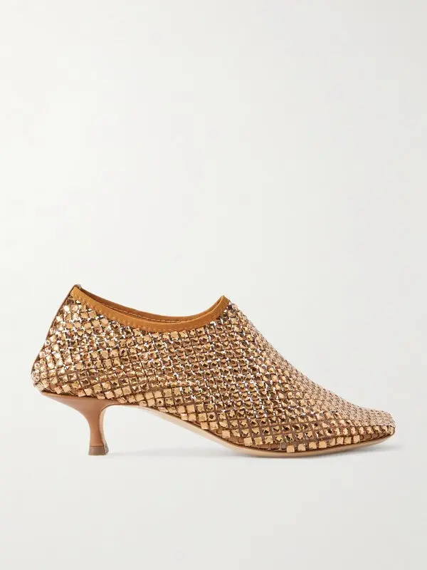 Christopher Esber Minette Leather-trimmed Crystal-embellished Mesh Pumps - Brown