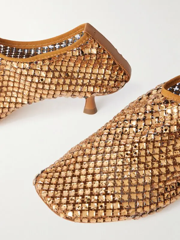 Christopher Esber Minette Leather-trimmed Crystal-embellished Mesh Pumps - Brown