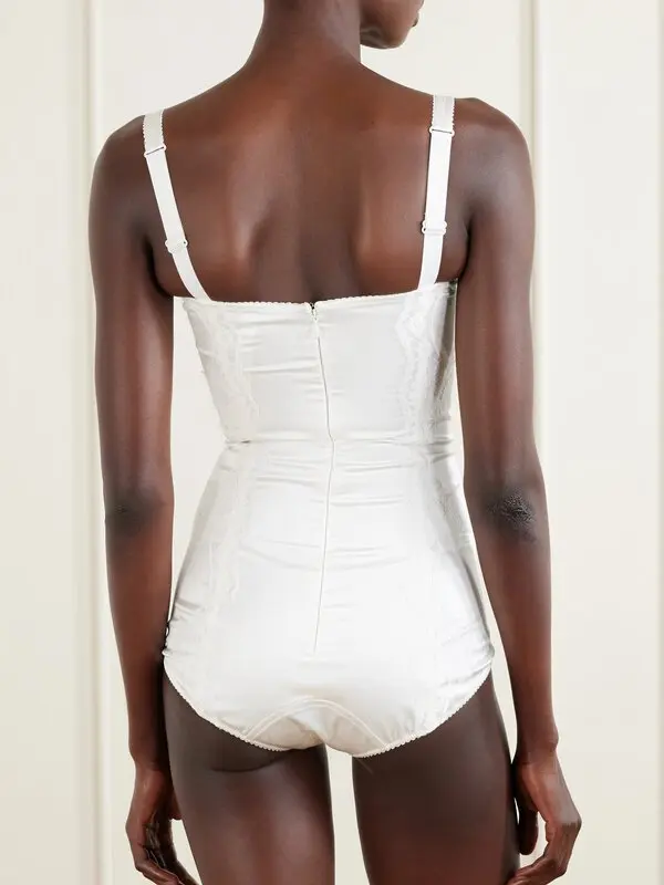 Silk balconette-bra bodysuit with lace detailing