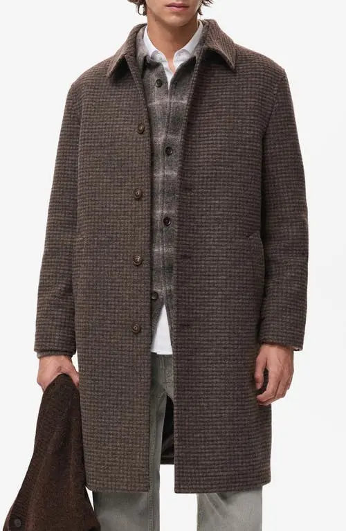 Mango Microcheck Long Coat - Medium Brown
