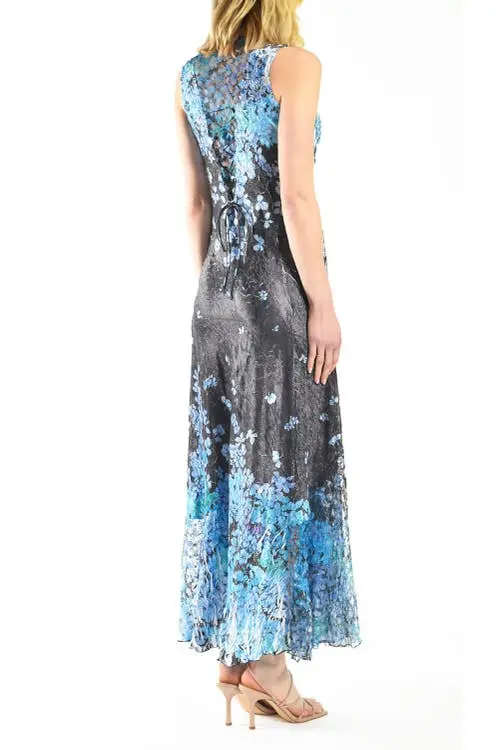 Komarov Floral Print Lace-up Maxi Dress
