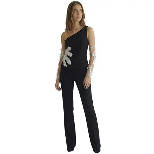 AKALIA Sophie One-shoulder Jumpsuit With Decorative Gloves - Black