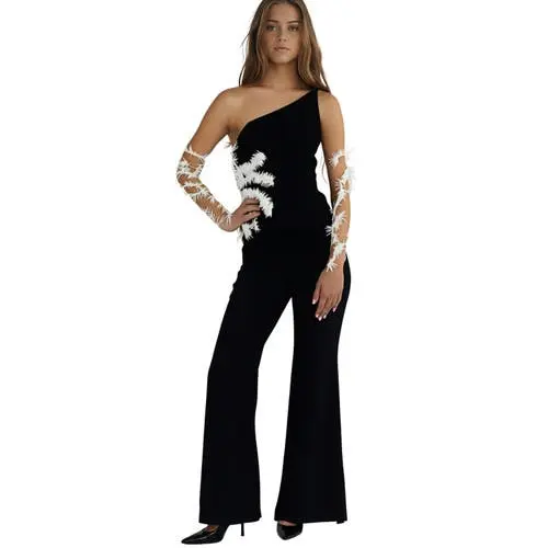 AKALIA Sophie One-shoulder Jumpsuit With Decorative Gloves