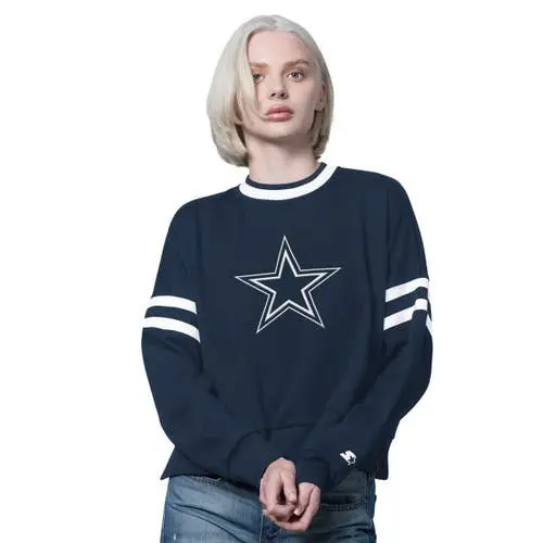 STARTER Dallas Cowboys Rally Drop Shoulder Cropped Sweatshirt - Navy