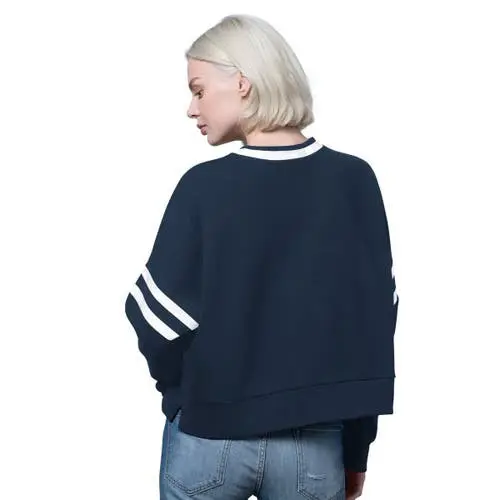 STARTER Dallas Cowboys Rally Drop Shoulder Cropped Sweatshirt - Navy