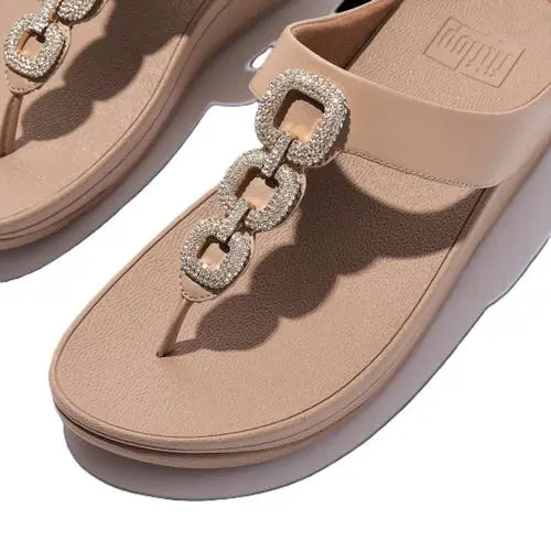 Fitflop Fino Crystal Chain Toe Post Sandals - Classic Beige
