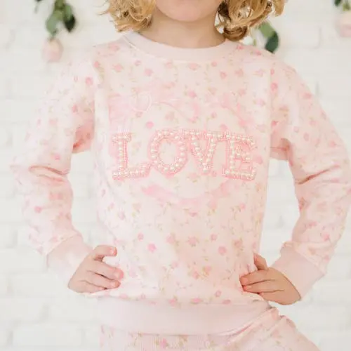 SWEET WINK Floral Sweatshirt With Pearl Patch