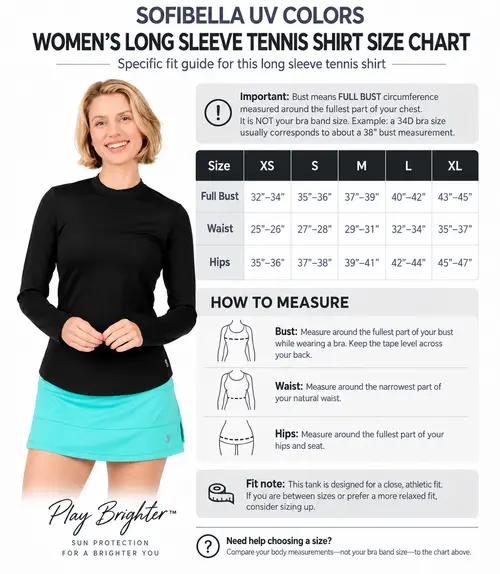 SOFIBELLA Long Sleeve Tennis Shirt - Black