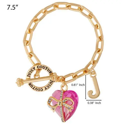 Juicy Couture Heart Stone And J Charm Bracelet - Pink