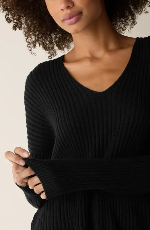 Eileen Fisher Cotton & Tencel™ Lyocell Ribbed V-neck Sweater