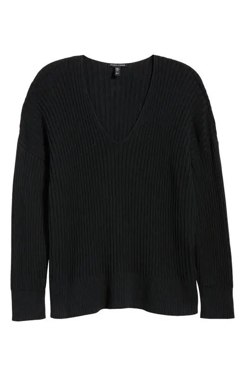 Eileen Fisher Cotton & Tencel™ Lyocell Ribbed V-neck Sweater