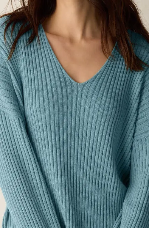 Eileen Fisher Cotton & Tencel™ Lyocell Ribbed V-neck Sweater