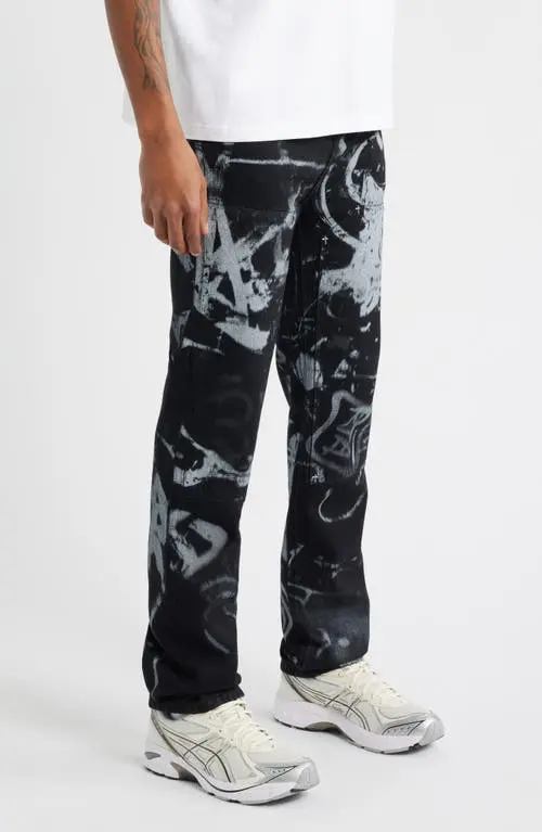 RtA Ricardo Slim-fit Graffiti Graphic Jeans - Graffiti Graphite