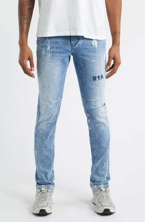 RtA Clayton Paint Splatter Ripped Skinny Jeans - Distressed White Paint