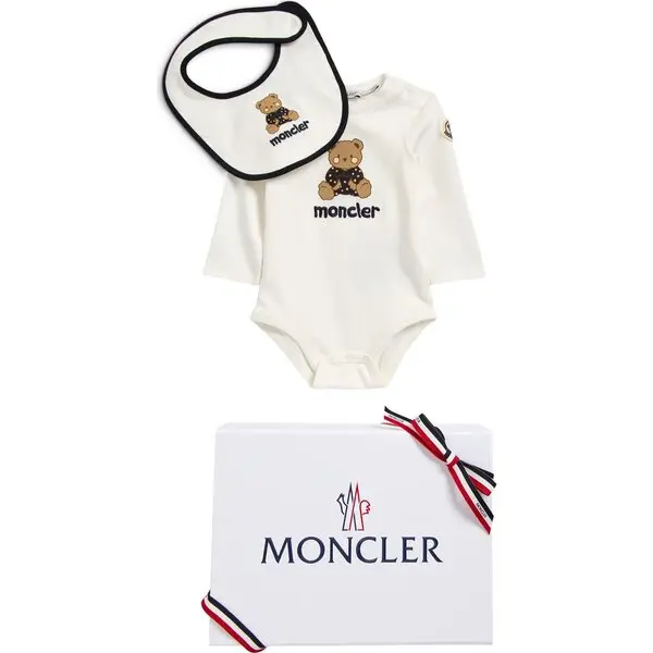 Moncler Cotton Bodysuit & Bib Set - F07-white