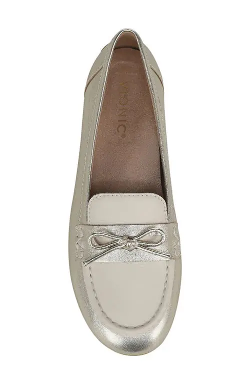 Vionic Leather Driving Loafer With Bow Detailing - Gold