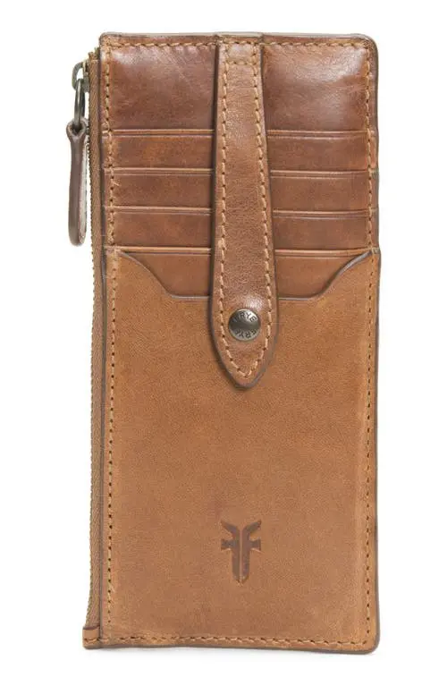 Frye Slim Leather Snap Card Wallet - Cognac