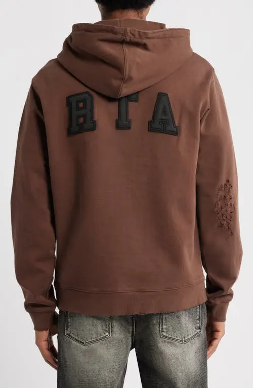 RtA Markus Collegiate Frayed Hoodie - Brown Collegiate