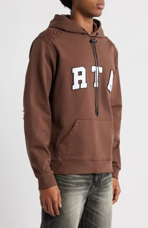 RtA Markus Collegiate Frayed Hoodie - Brown Collegiate