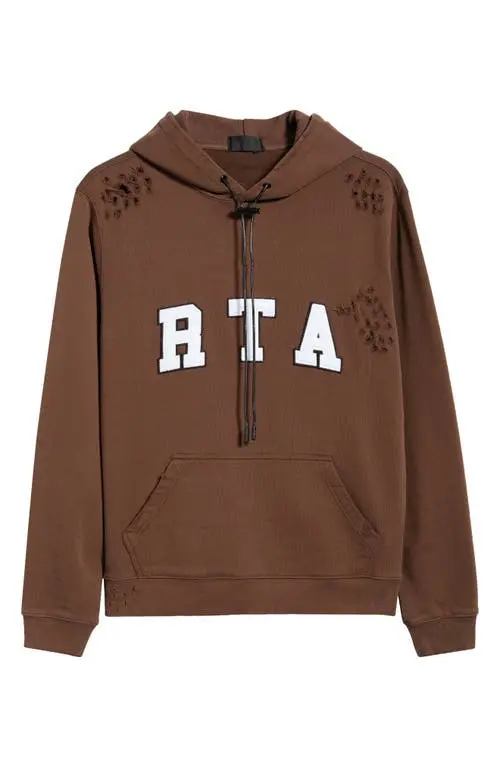 RtA Markus Collegiate Frayed Hoodie - Brown Collegiate