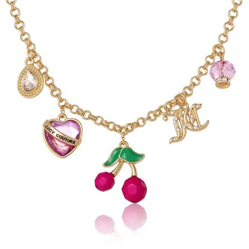 Juicy Couture Cherry Charm Necklace - Gold Tone