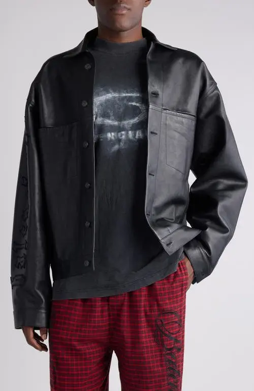 Balenciaga Logo Leather Shirt Jacket
