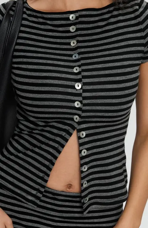 Princess Polly Angellina Jersey Button-up Top - Stripe