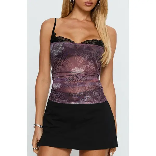 Princess Polly Worldly Mesh Overlay Bra Top - Purple