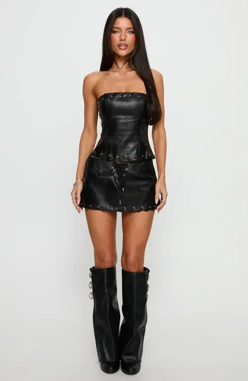 Princess Polly Pammie Faux Leather Strapless Top - Black | Editorialist