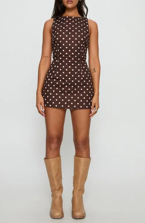 Princess Polly Yumiko Polka Dot Skirted Romper - Brown Polka