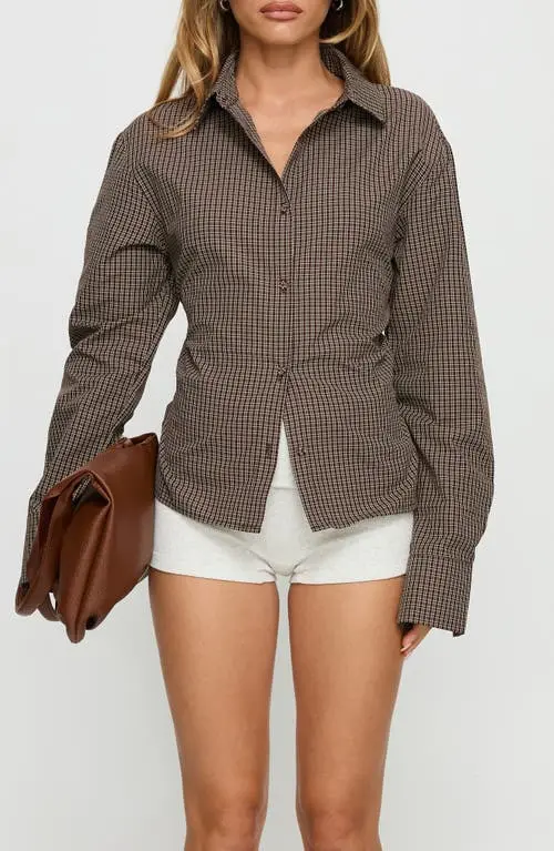 Princess Polly Xinia Check Button-up Blouse With Back Tie