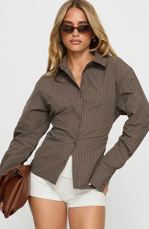 Princess Polly Xinia Check Button-up Blouse With Back Tie