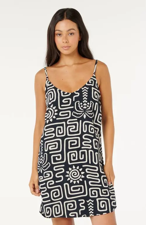 Rip Curl Sunset Luau Linen Blend Sundress - Black/off White