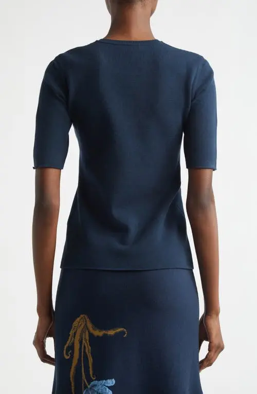 Erdem Jacquard Knit Short Sleeve Sweater - Navy