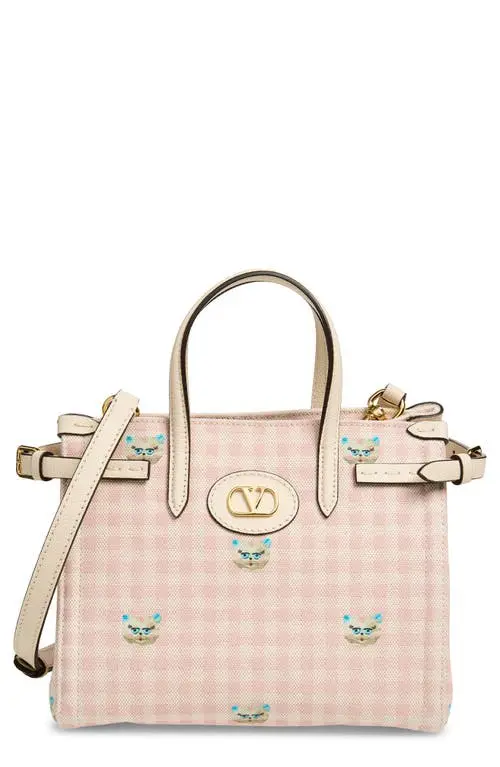 Valentino Garavani Small Antibes Gingham Canvas Tote - Ivory/multi