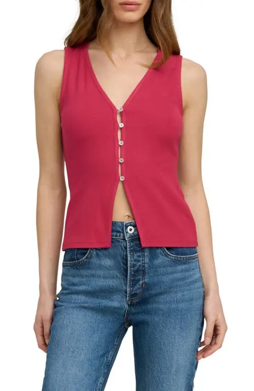 FAVORITE DAUGHTER Ribbed Button-front Top - Raspberry