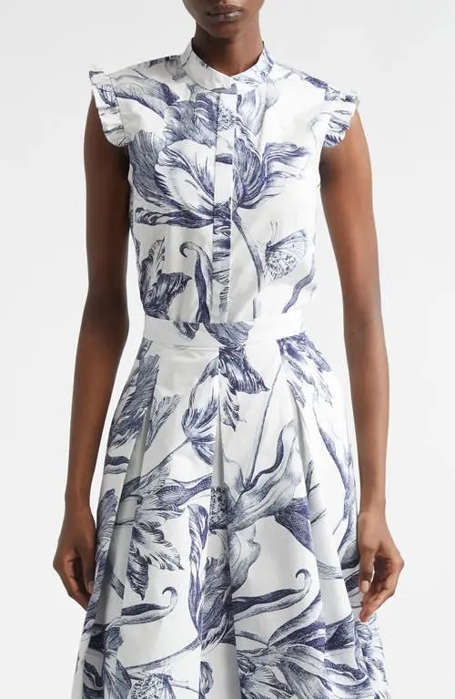 Erdem Printed Cotton Sleeveless Shirt - Botanical Engraving Ivory