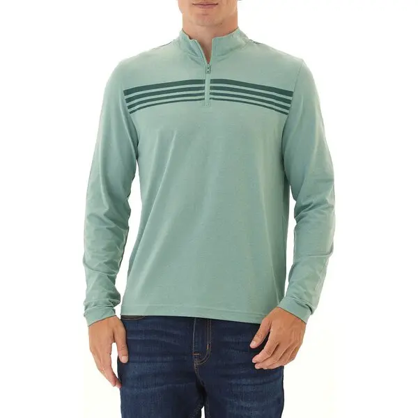 THREADS 4 THOUGHT Chest Stripe Quarter Zip Pullover - Heather Spearmint/serrano