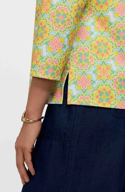Foxcroft Tile Print Ruffle Collar Top - Multi