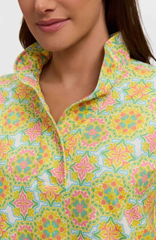 Foxcroft Tile Print Ruffle Collar Top - Multi